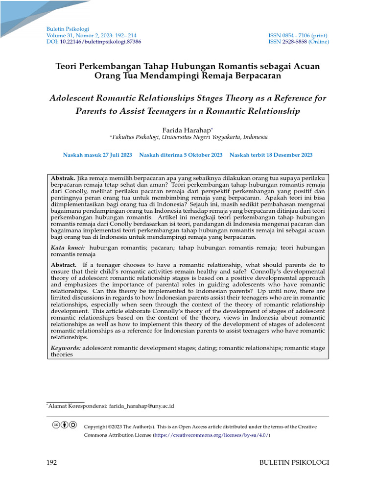 Teori Perkembangan Tahap Hubungan Romantis Sebagai Acuan | PDF ...