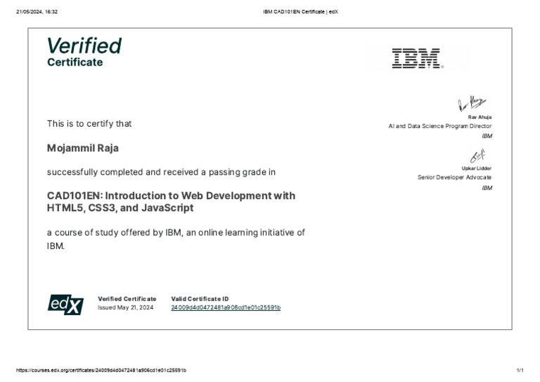 IBM CAD101EN Certificate - Edx | PDF