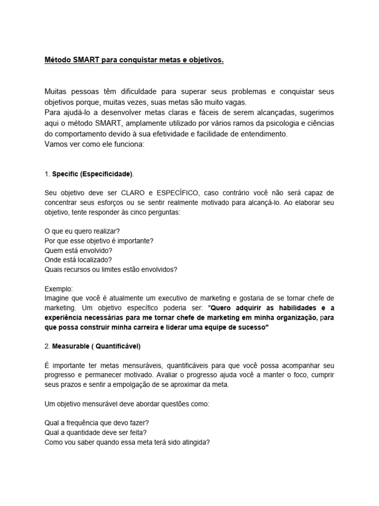 Método SMART | PDF | Marketing | Experiência