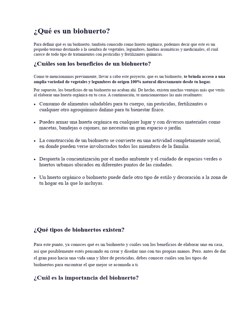 Qué es un biohuerto | PDF | Fertilizante | Siembra