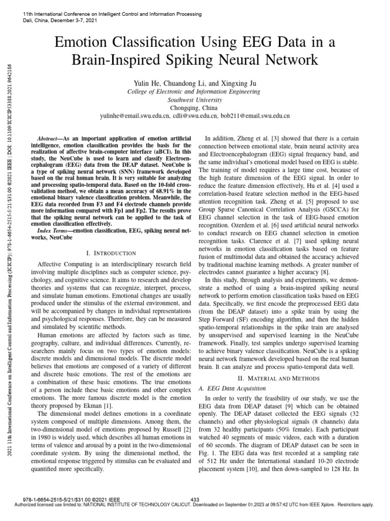 Emotion Classification Using EEG Data in A Brain-Inspired Spiking Neural Network | PDF ...