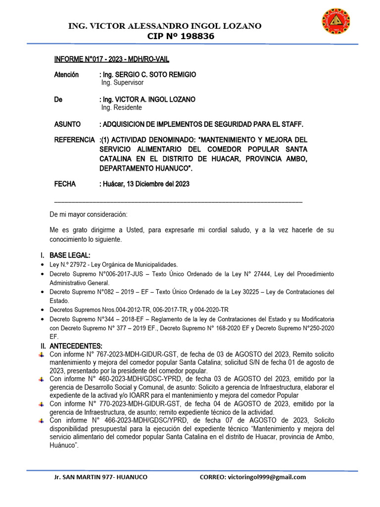 Informe #017-2023 - Requemiento de Eppstaff | PDF