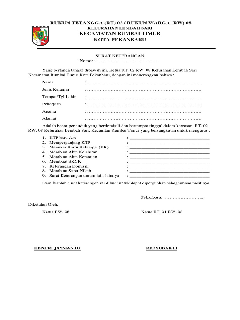Surat Keterangan Rt. 02 RW 08 | PDF