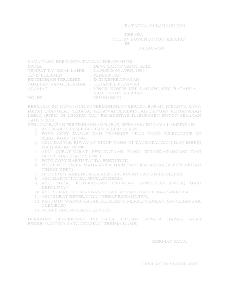 Permohonan PPPK Dewi Sri Novianti | PDF | Ilmu Sosial | Hukum