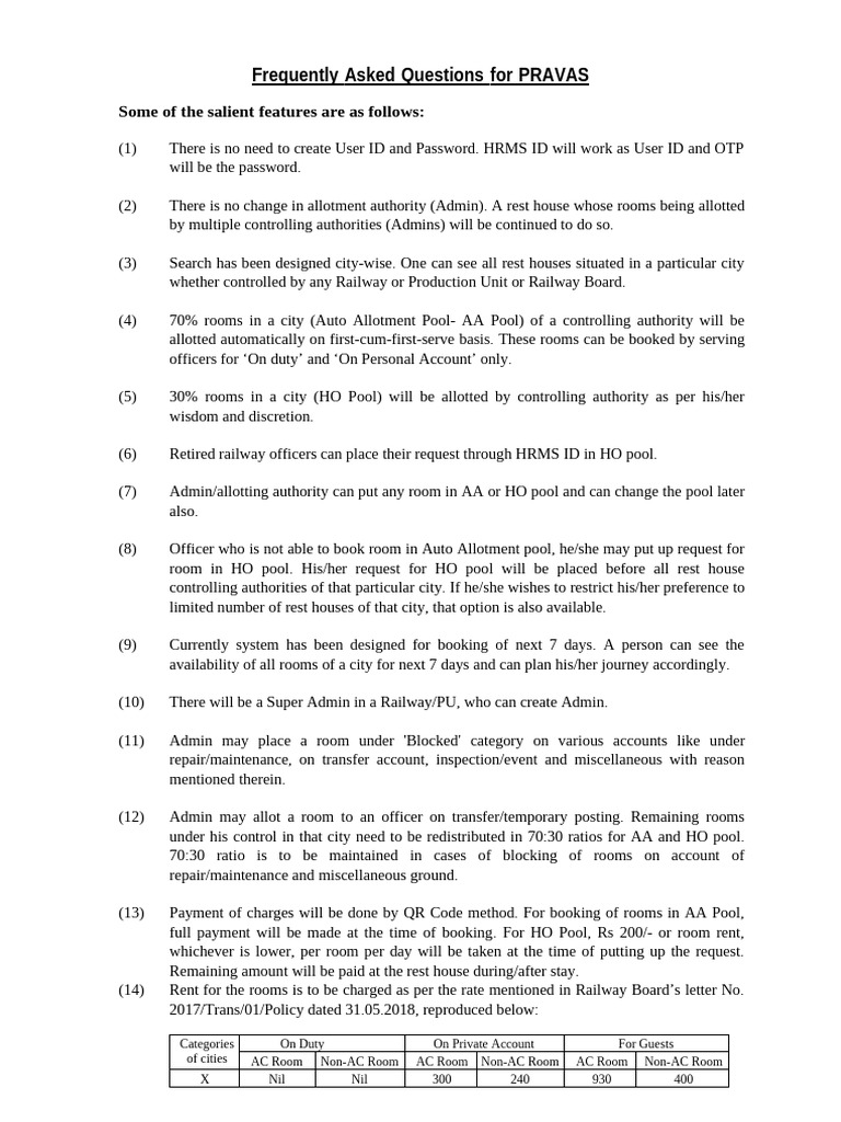 PRAVAS Online Booking FAQs for Officers | PDF