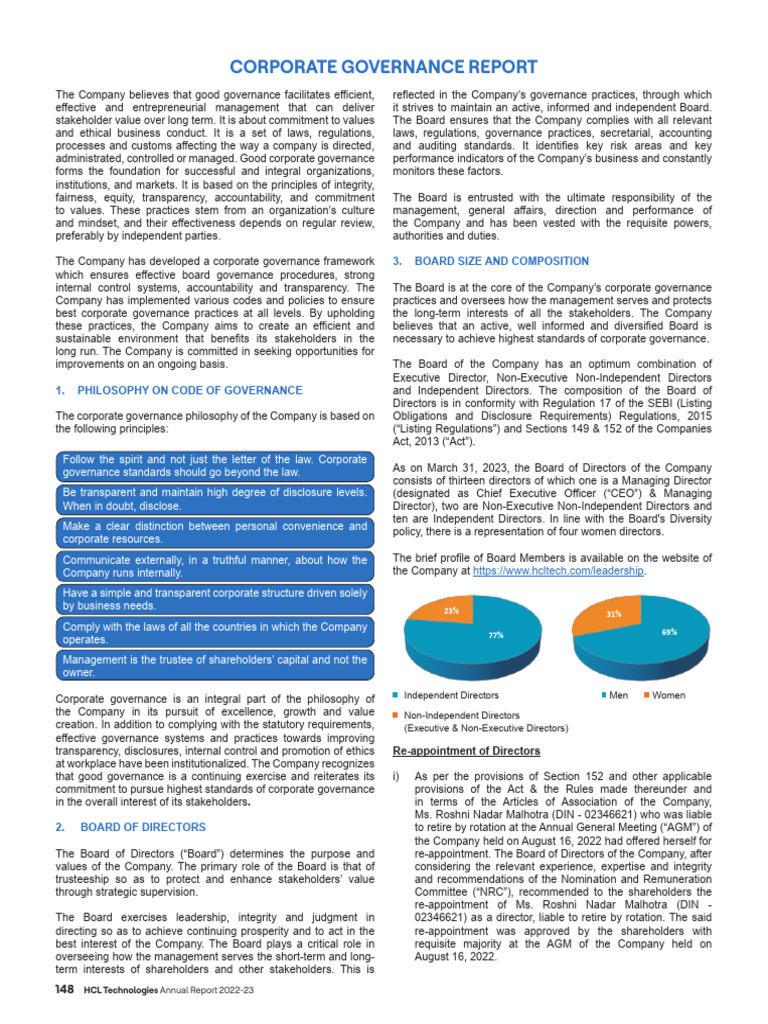 HCL Technologies Corporate Governance 2023 | PDF | Governance ...