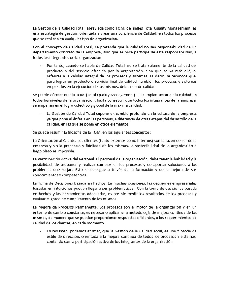 La Gestión de La Calidad Total | Descargar gratis PDF | Calidad (comercial) | Negocios económicos