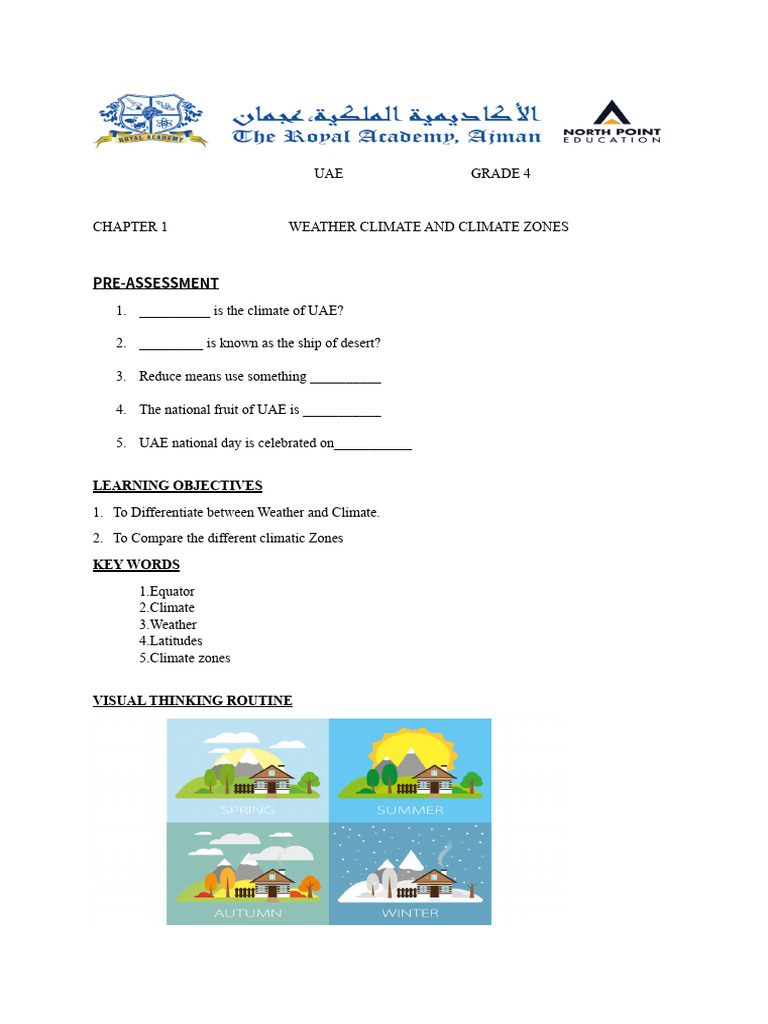 Grade 4 UAE - Climate and Climate Zones | PDF | Weather | Climate