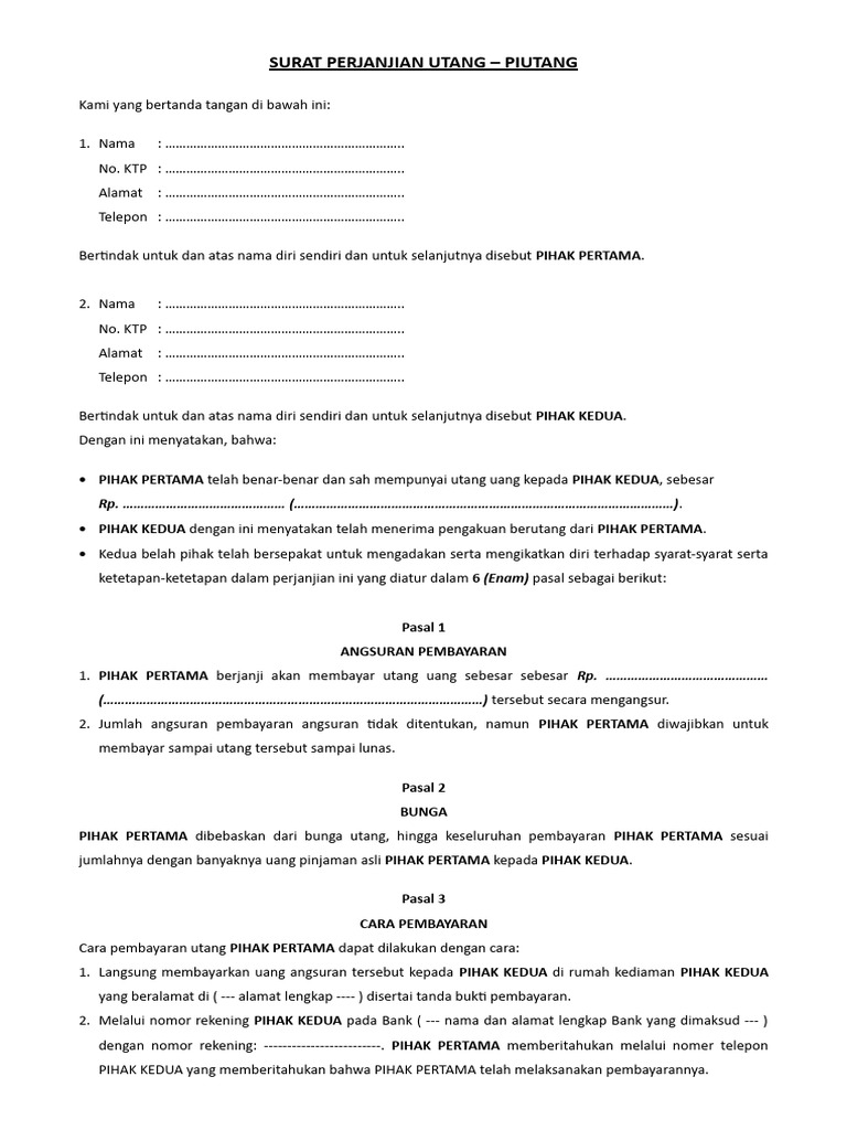 Surat Perjanjian Utang-Piutang | PDF