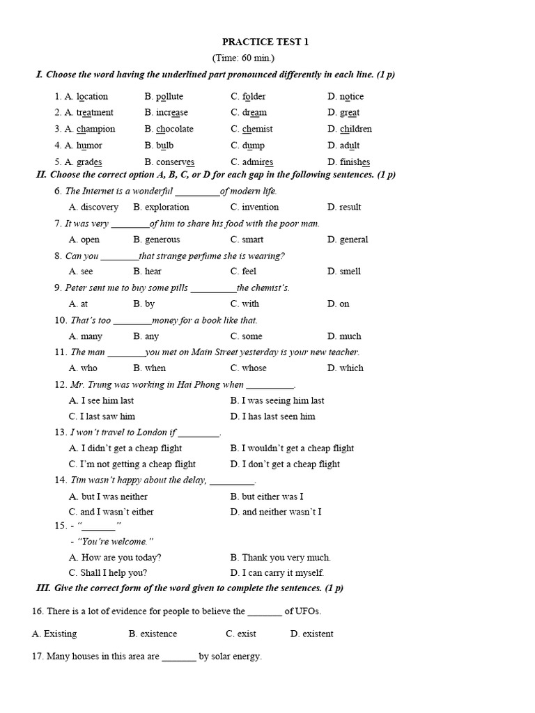 Practice Test 1 - 2 (MCQS) - Test 35 | PDF | Recycling | Force