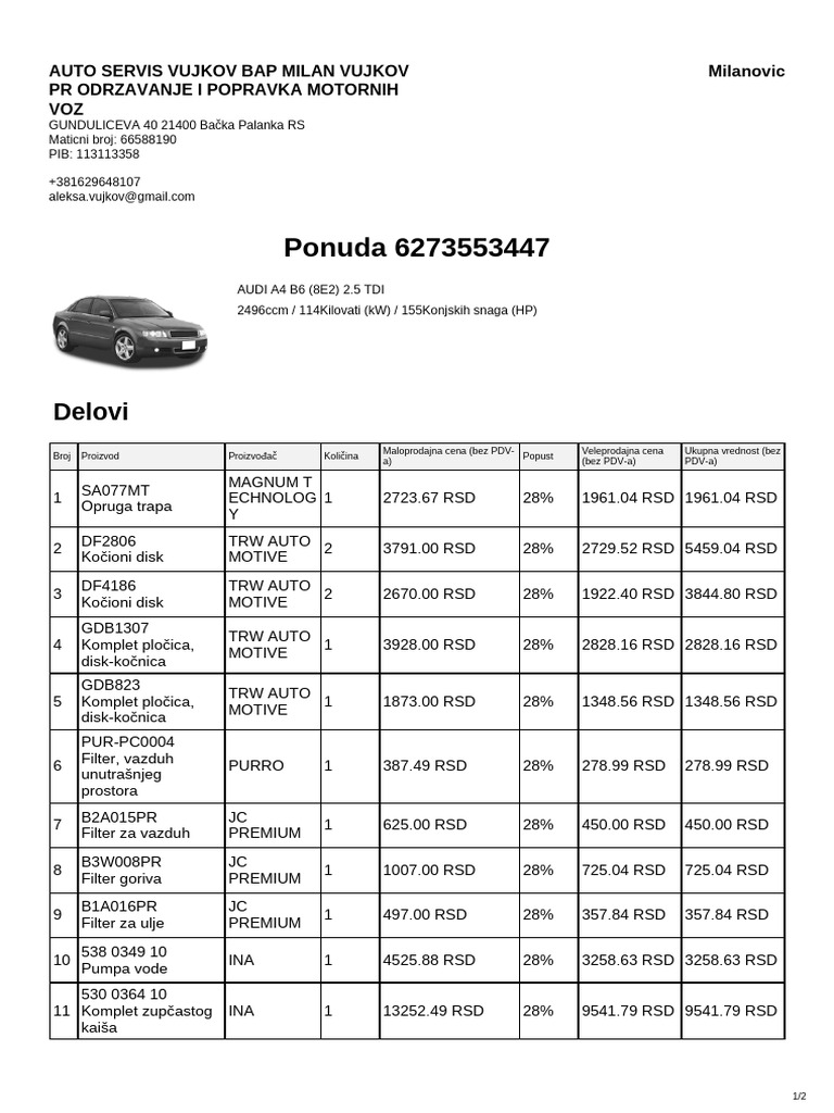Ponuda 6273553447: Delovi | PDF