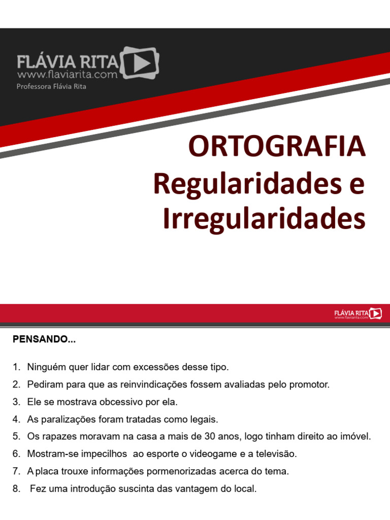 GOLD Teoria Gramatical - Aula 12 - Ortografia - Regularidades e Irregularidades | PDF | Palavra ...
