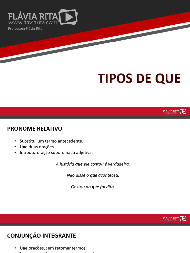 Teoria Gramatical - Tipos de QUE | Download grátis PDF | Famílias ...