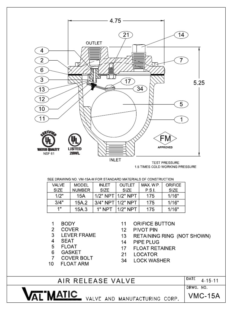 Valmatic Air Release Valve VMC-15A | PDF