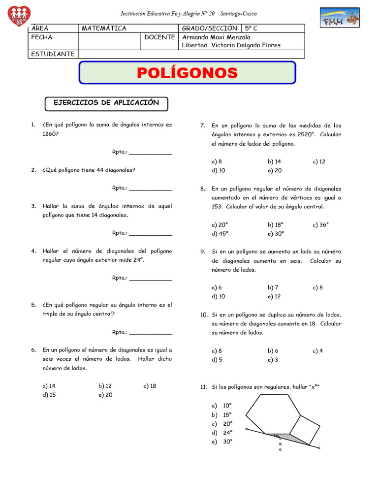 Ejercicios de Polígonos 5° C | PDF | Ángulo | Formas geométricas