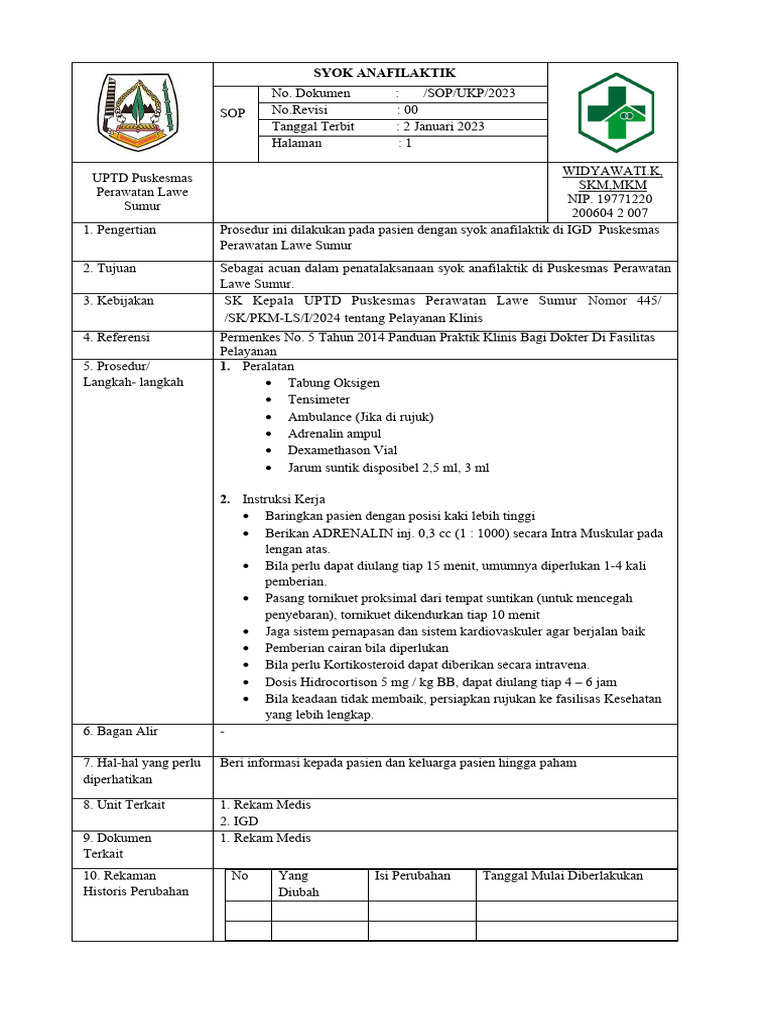 Sop Syok Anafilaktik | PDF
