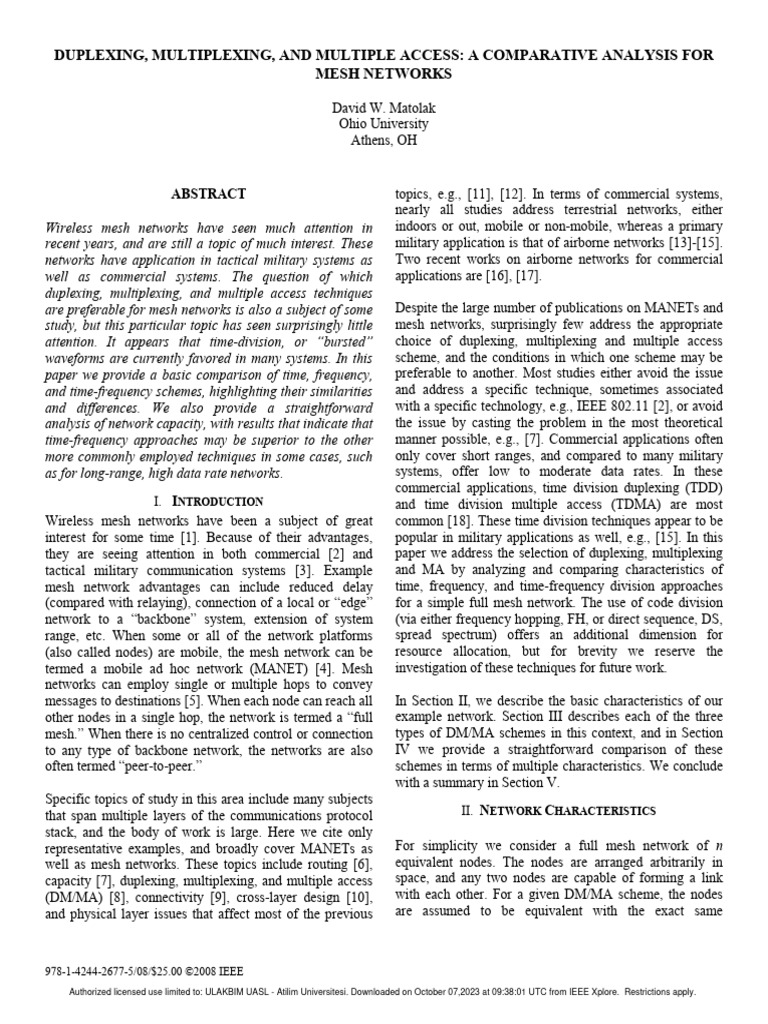 Duplexing Multiplexing and Multiple Access A Comparative Analysis For Mesh Networks | PDF ...