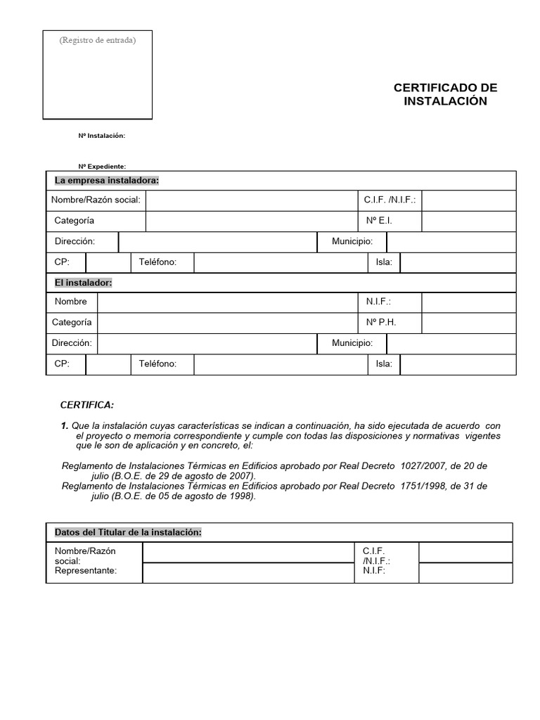 Modelo Certificado Instalacion Aire Acondicionado 1 | PDF | Automatización de edificios ...