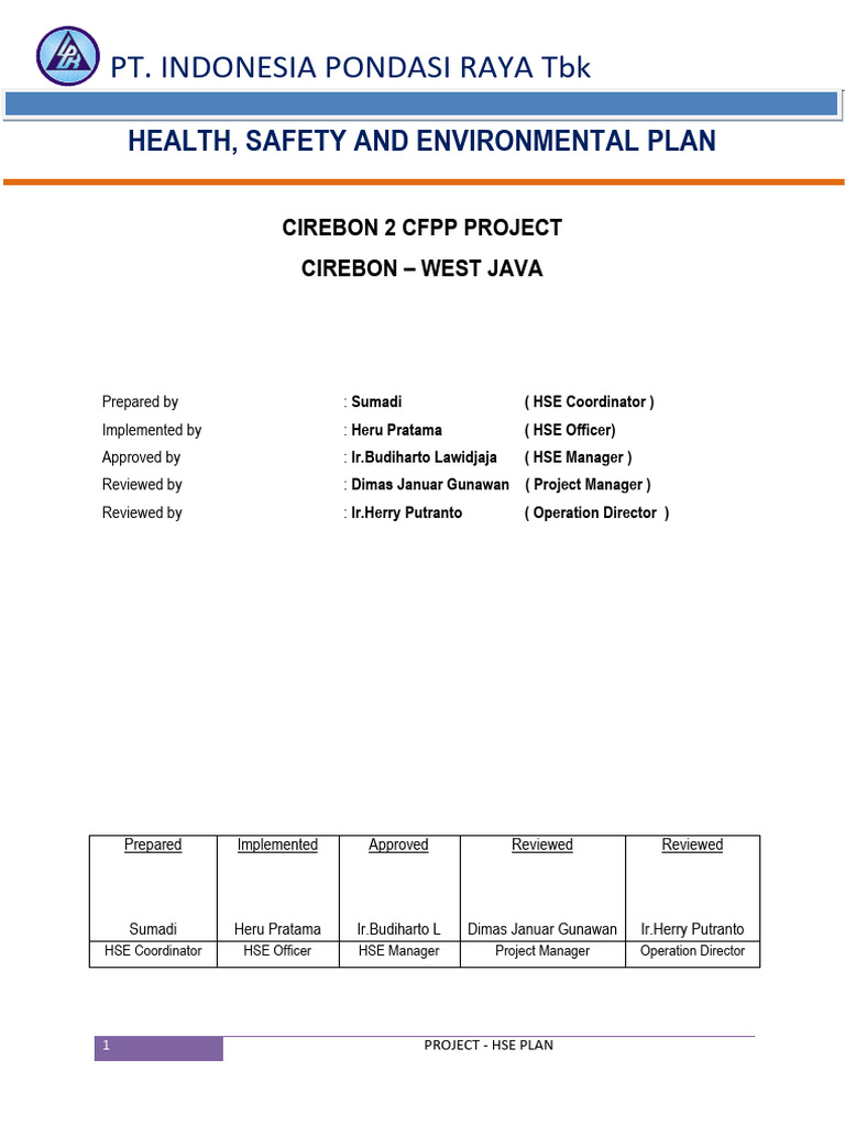 HSE Plan & ERP - Pry - Cirebon 2 CFPP Cirebon - Bor (English) (1) (1) (Indopora) | PDF ...