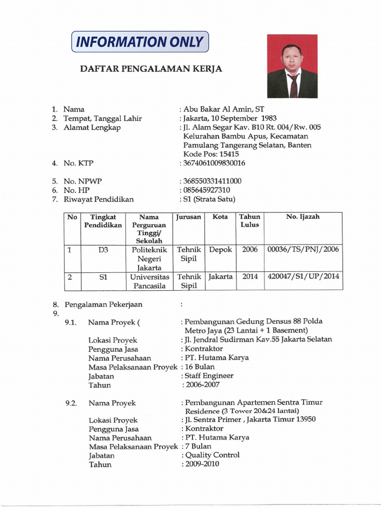 CV Abu Bakar Al Amin For Tender | PDF