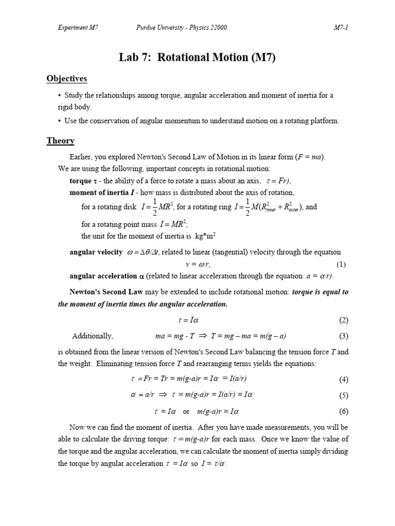 Rotational Motion Lab Experiment M7 | PDF | Rotation Around A Fixed ...