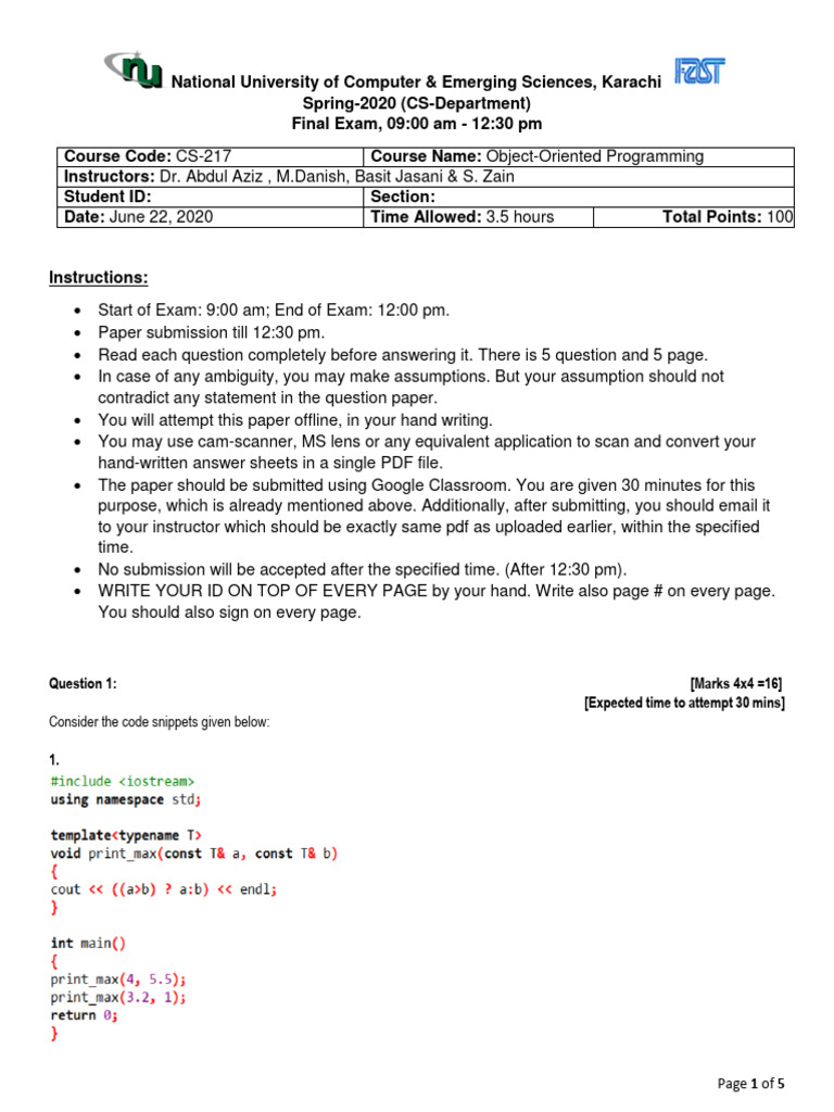 Oop Final Exam | PDF | Class (Computer Programming) | Method (Computer ... Oop Final Exam | PDF | Class (Computer Programming) | Method (Computer ...