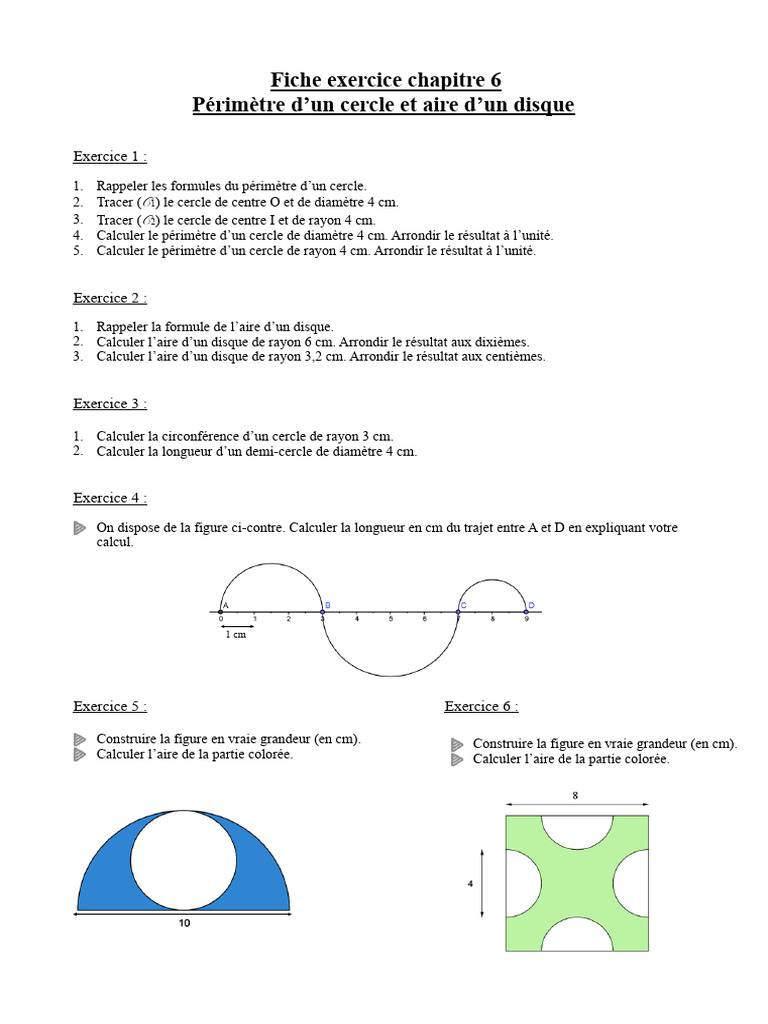 Périmètre et aire d'un cercle | PDF