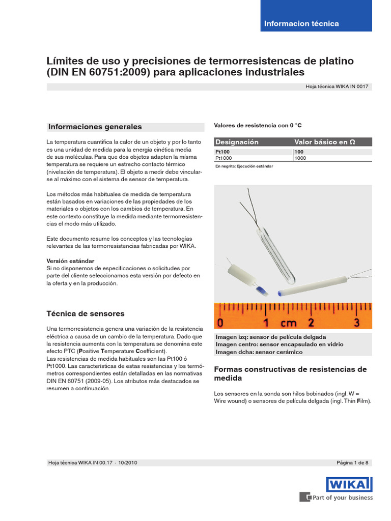 DIN EN 60751-2009 Límites de Uso y Precisiones de Termorresistencas de ...