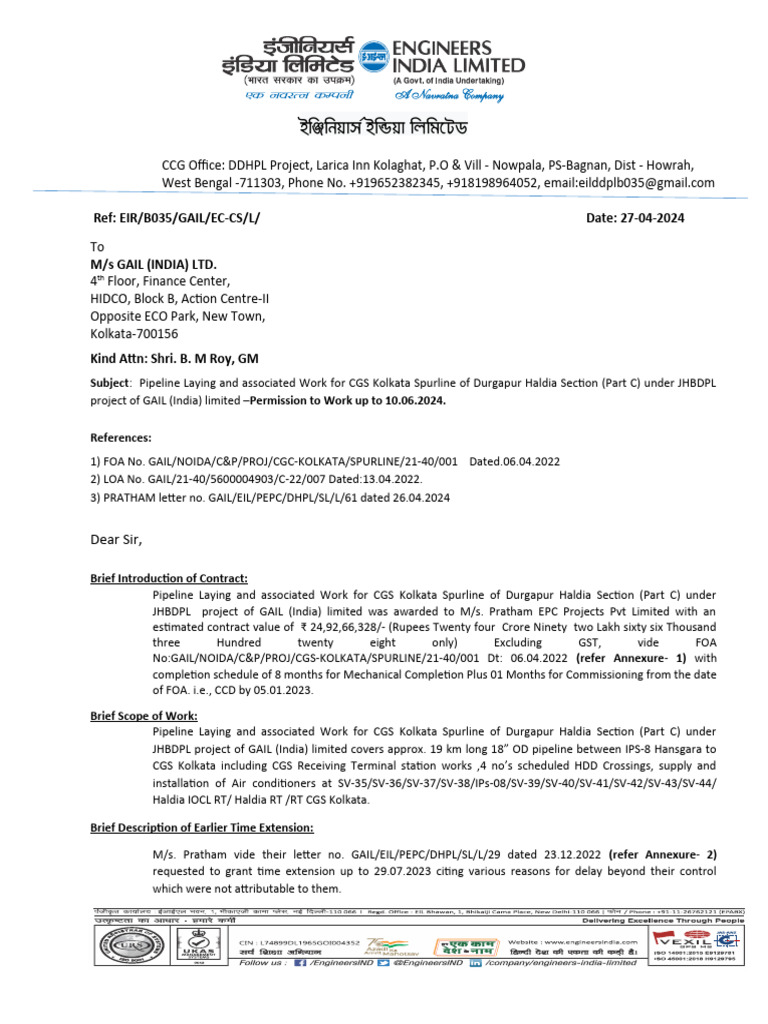 EIL Forwording Letter To GAIL R1 | PDF | Gases