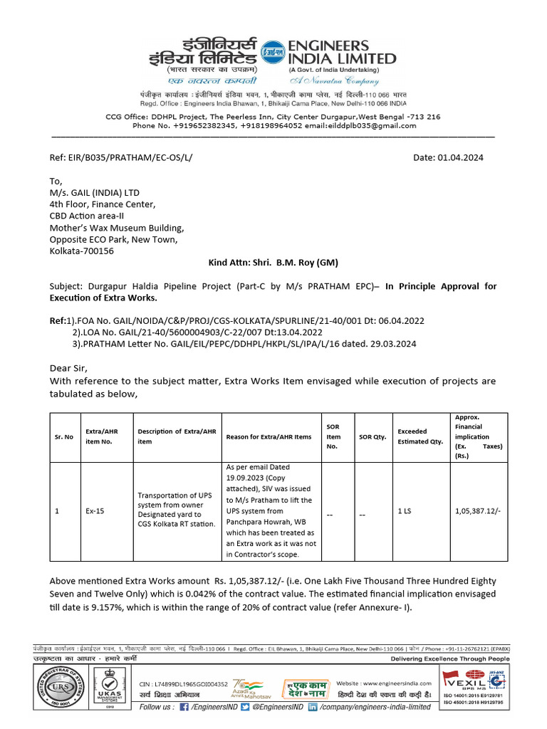 Approval Request for Extra Works | PDF
