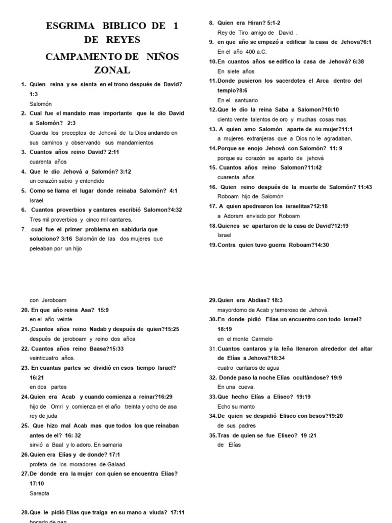 Esgrima Biblico de 1 de Reyes Arreglado | PDF | Solomons | Elijah