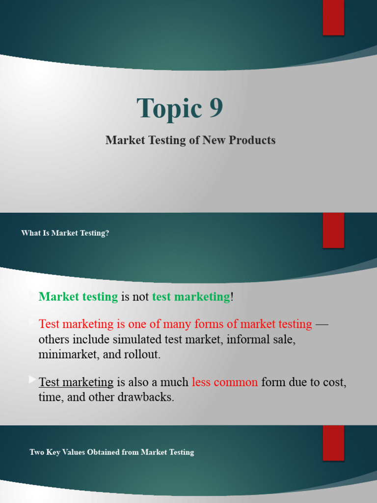 9 - Topic 9 Product Market Testing | PDF | Sales | Marketing