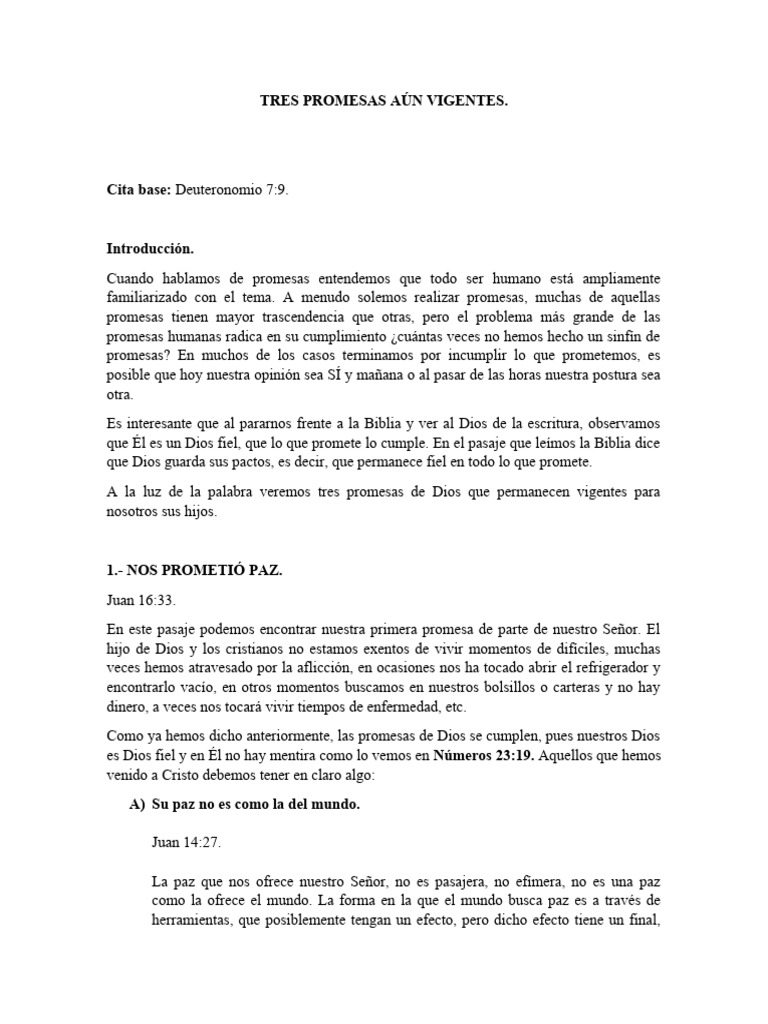 Tres Promesas Aún Vigentes | Descargar gratis PDF | Jesús | Salvación