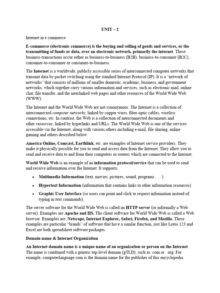 E-Commerce Unit - 2 Material | PDF | Computer Network | Domain Name