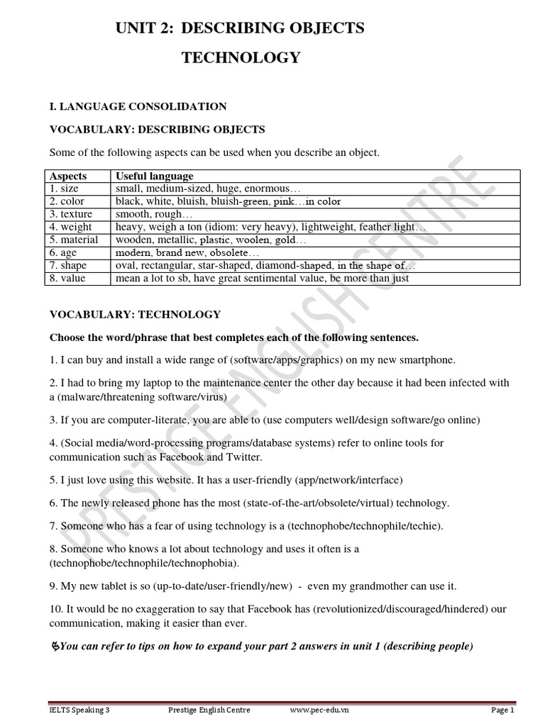 Unit 2: Describing Objects Technology | PDF | Software | Cyberspace