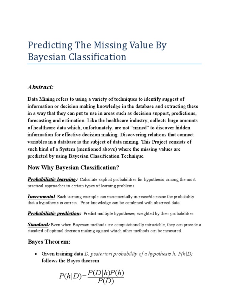 Predicting The Missing Value by Bayesian Classification: Abstract | PDF ...