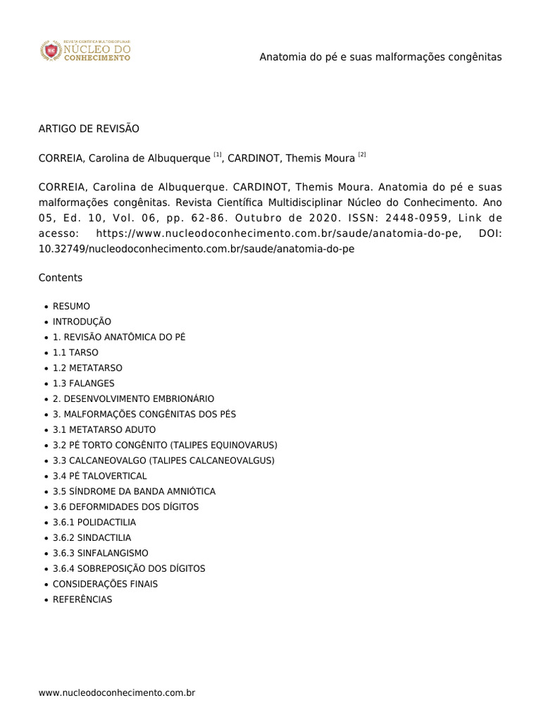 Anatomia do Pé e Malformações Congênitas | PDF | Pé | Anatomia