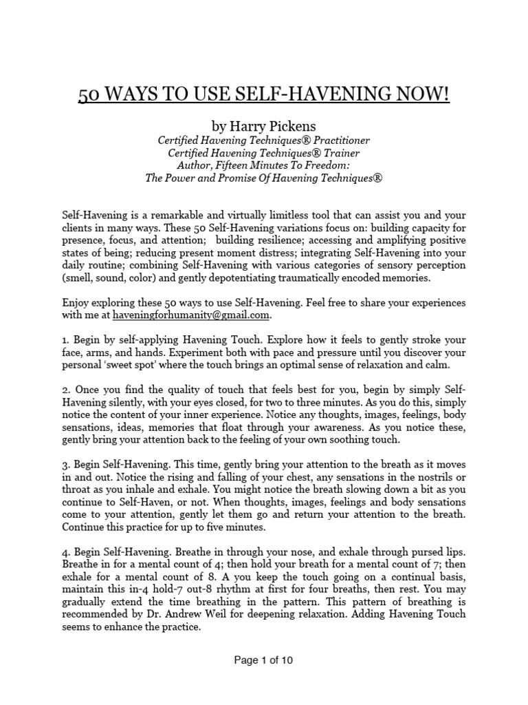 Harry Pickens 50 Ways To Self Haven | PDF | Experience | Odor