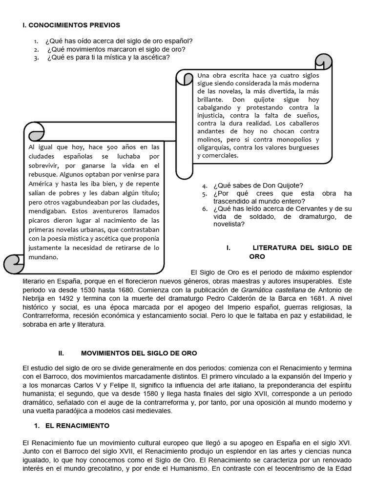 Literatura y Movimientos del Siglo de Oro | PDF | Renacimiento | Don ...