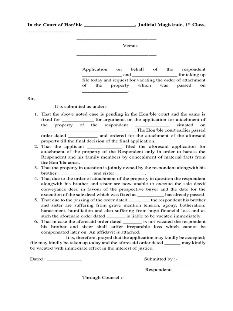 Petition to Vacate Property Attachment Order | PDF | Government ...