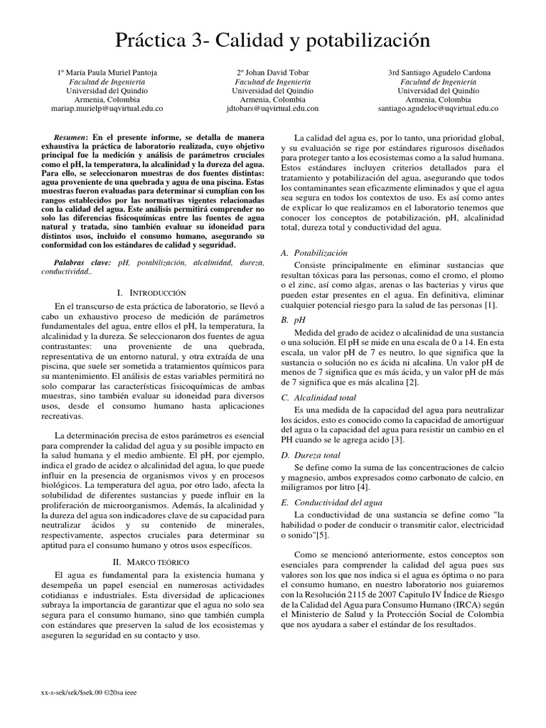 Practica3-Calidad y Potabilizacion | PDF | Agua | Agua potable