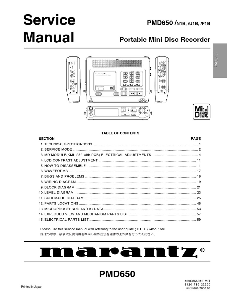 Marantz-PMD-650-Service-Manual | PDF | Power Supply | Microphone