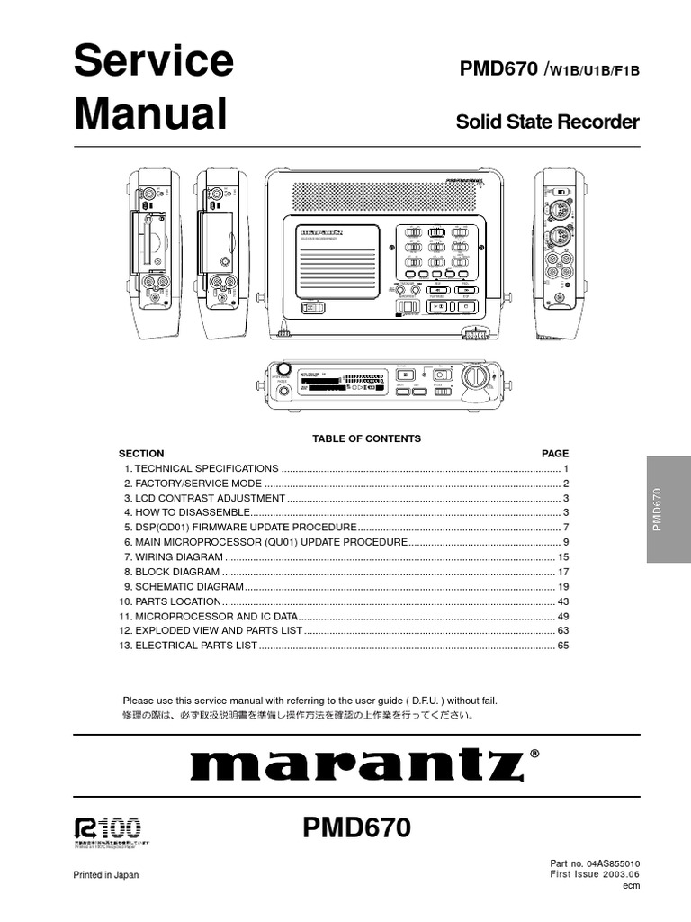 Marantz-PMD-670-Service-Manual | Download Free PDF | Personal Computers | Usb