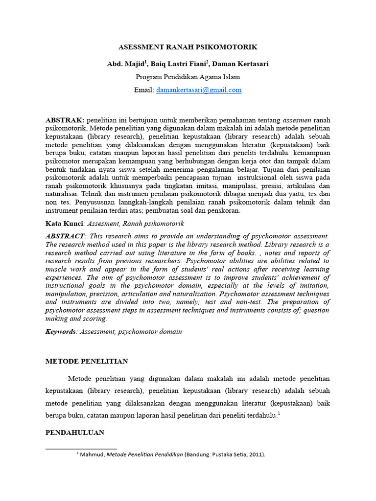 Asessment Ranah Psikomotorik | PDF | Pengembangan Diri