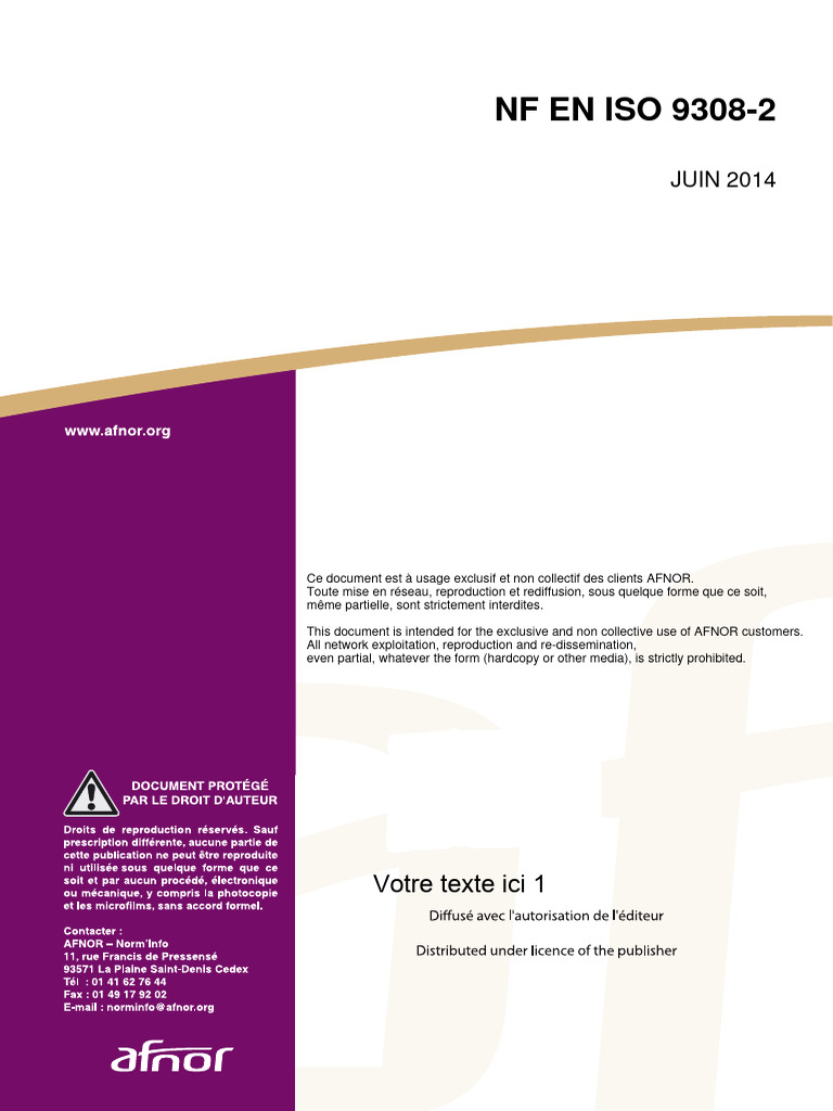 NF EN ISO 9308-2 Dénombrement Des Escherichia Coli | PDF | Organisation ...