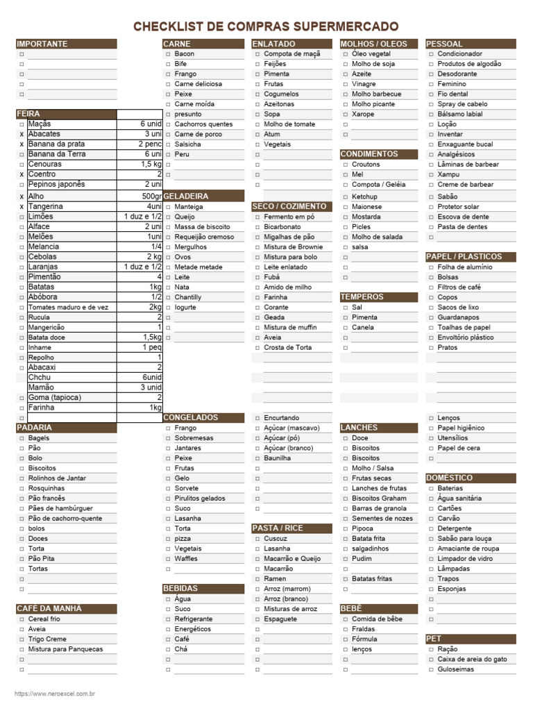 Lista de Compras Completa | PDF | Mostarda (condimento) | Culinária