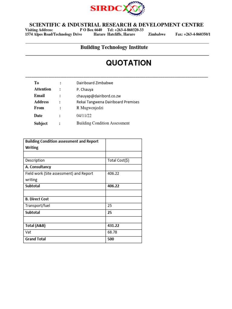 Quotation: Scientific & Industrial Research & Development Centre | PDF