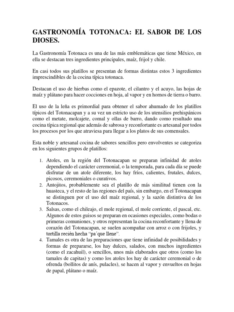 Gastronomía Totonaca | PDF | Cocinando | Comida y bebida