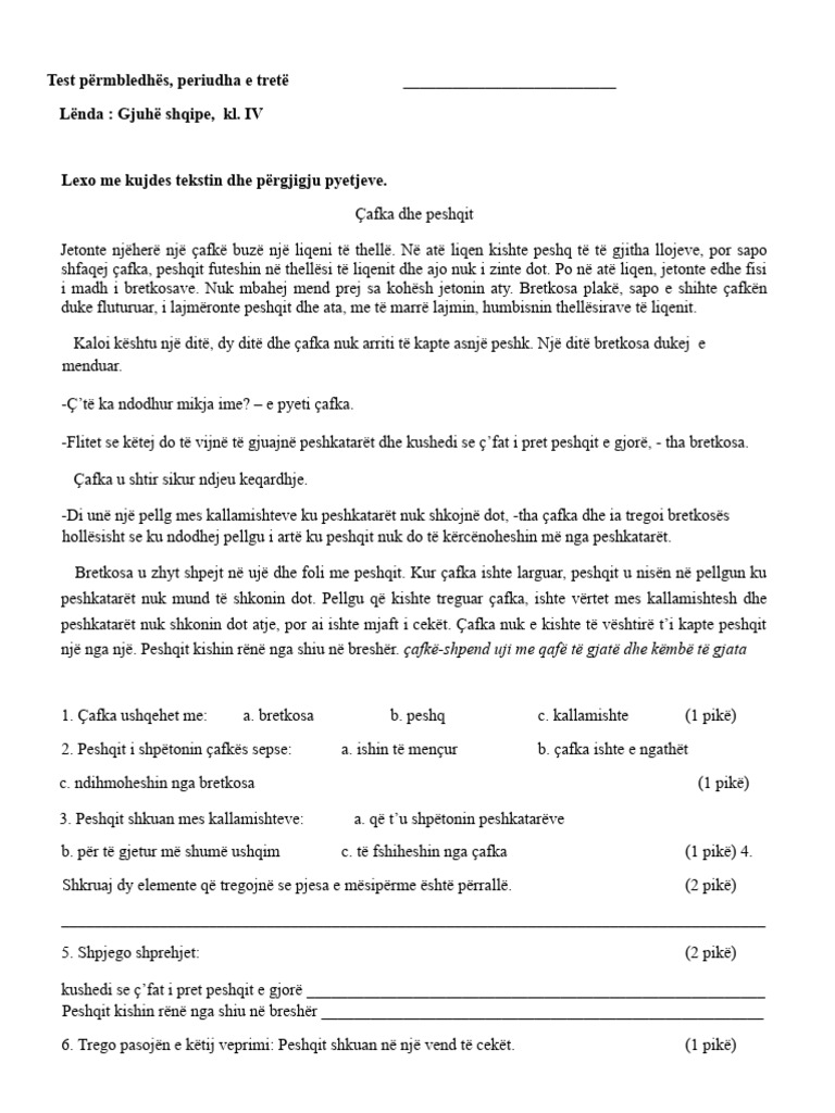 Teste, Periudha III, Klasa IV | PDF