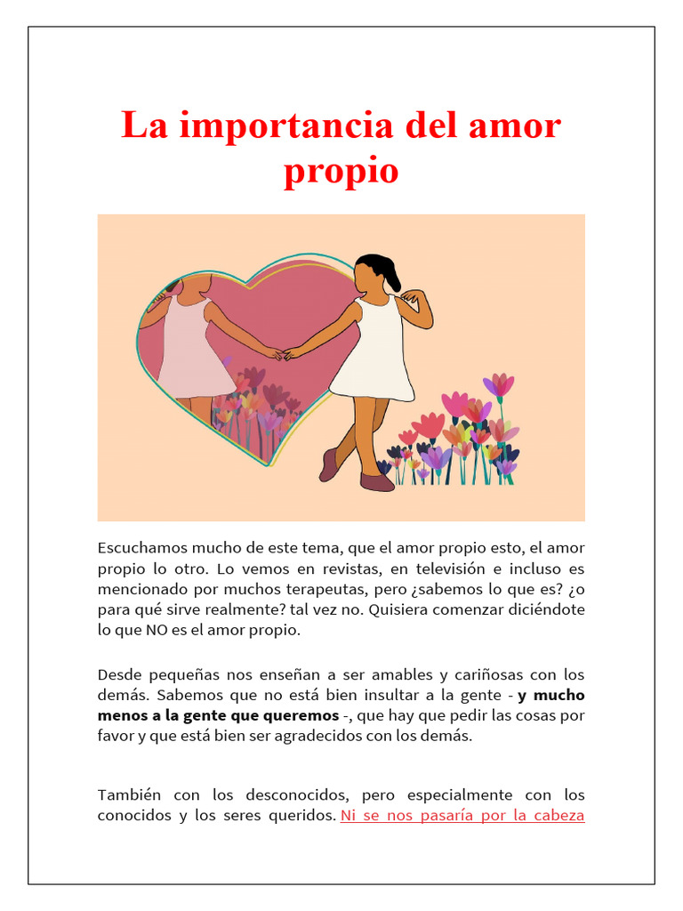 La Importancia Del Amor Propio | Descargar gratis PDF | Amor | Autoestima